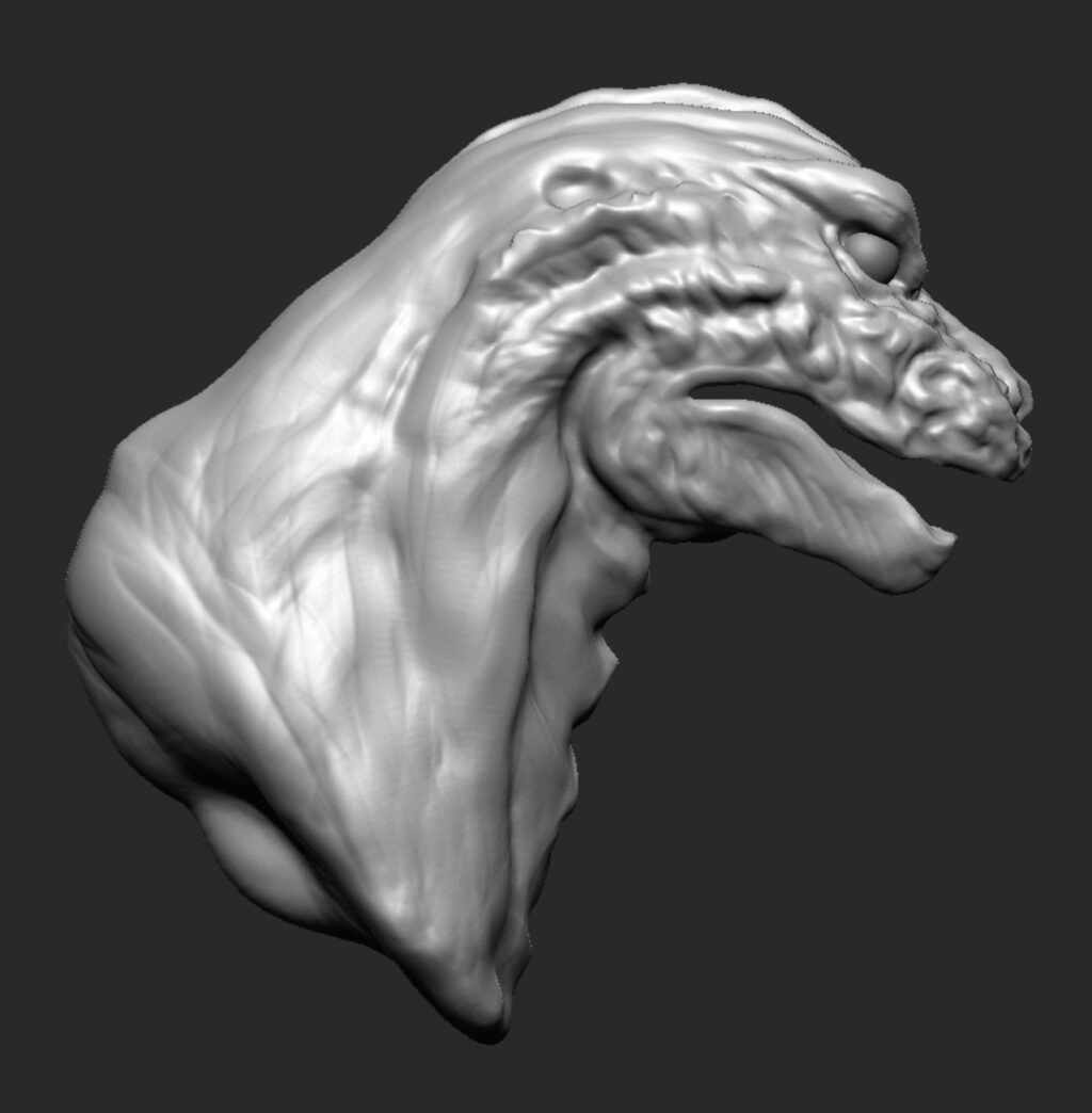 ZBrushでゴジラ2001を作ってみる 側頭部のボリュームを探る | NegativeMindException